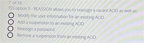 Solved Of 18 Tss Option 5 Reassign Allows You To Reassign A Vacant