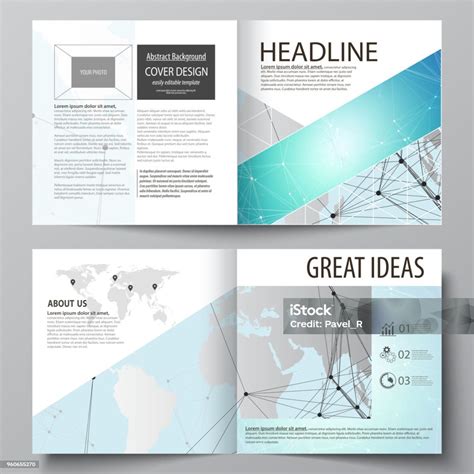 사각형 디자인 Bi에 대 한 두 개의 표지 서식 파일의 편집 가능한 레이아웃의 벡터 일러스트 레이 션 소책자 전단지 잡지 브로셔 접어 미래의 첨단 기술 배경 발굴 데이터