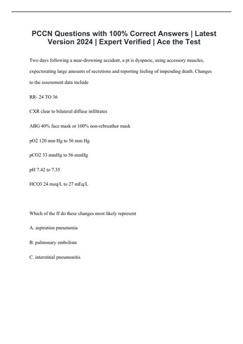 Pccn Questions With 100 Correct Answers Latest Version 2024 Expert