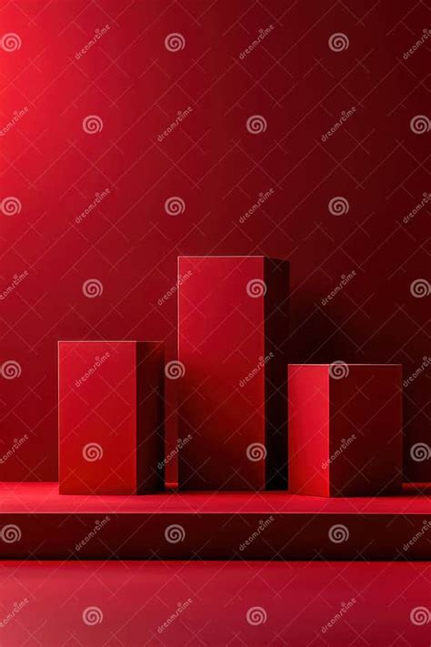 Red Background With Three Cubes Of Varying Sizes Creating A Geometric