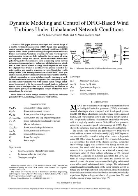 Pdf Dynamic Modeling And Control Of Dfig Based Wind Turbines Under