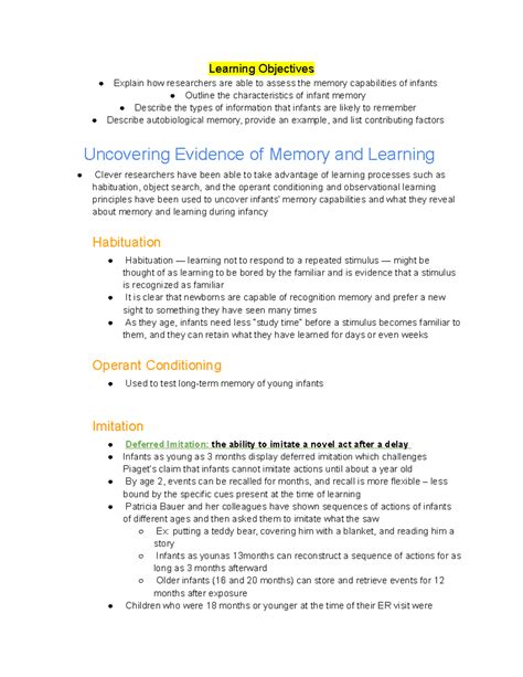 72 The Infant Chapter 7 Memory And Learning Section 72 Book Notes Used By Professor