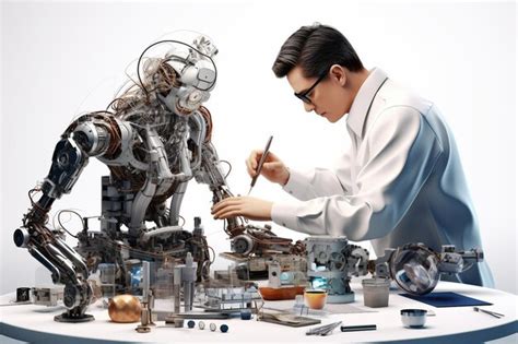 Premium Photo Engineer Building Robot