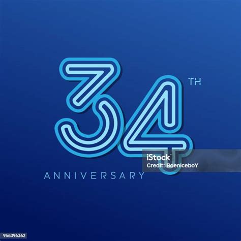 34 년 주년 기념 로고 블루 선 색 진한 파란색 배경에 축 하 초대 카드 인사말 카드에 대 한 벡터 디자인 격리와 기념일 로고 기념일에 대한 스톡 벡터 아트 및 기타