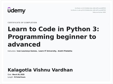 Python Coding Certification Python3 Programming Kalagotla Vishnu