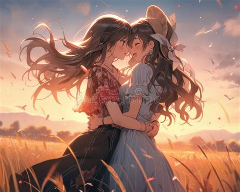 Cute Lesbian Gay Couple Kissing Each Other Stock Illustration