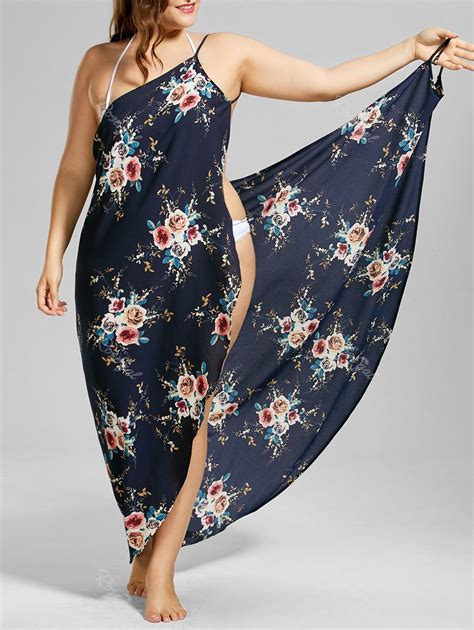[40 Off] Tiny Floral Plus Size Beach Cover Up Wrap Dress Rosegal