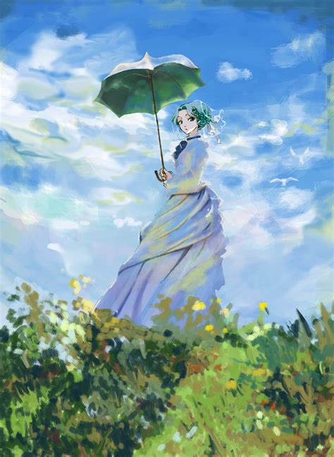 散步 撑着阳伞的她 插画师きなこ的海王满插画图片 BoBoPic