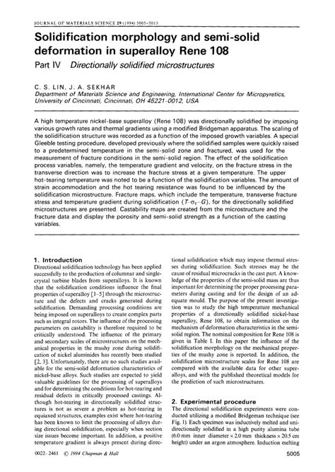 Pdf Solidification Morphology And Semi Solid Deformation In