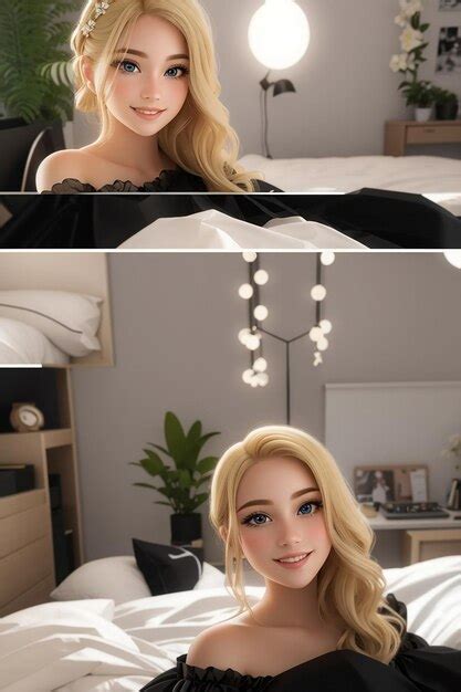 A Super Realistic Blond Girl In A Fancy Black Dress She S In Her Bed In
