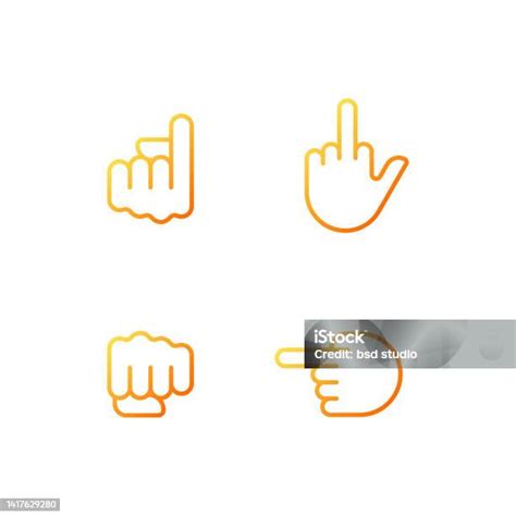 포인팅 손가락과 주먹 픽셀 완벽한 그라디언트 선형 벡터 아이콘 세트 개념에 대한 스톡 벡터 아트 및 기타 이미지 개념 개체 그룹 그라데이션 Istock
