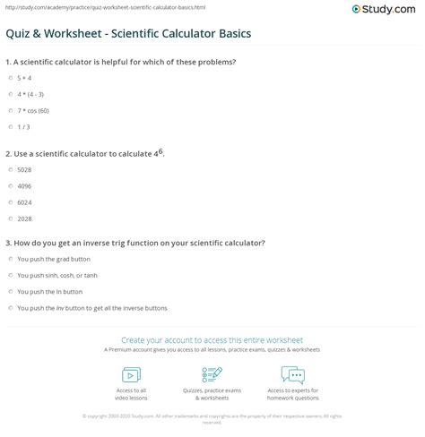 Quiz And Worksheet Scientific Calculator Basics