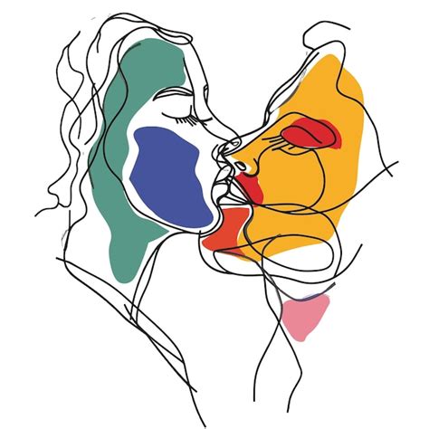 Ilustração De Desenho De Linha Abstrato Simples De Um Casal Se Beijando