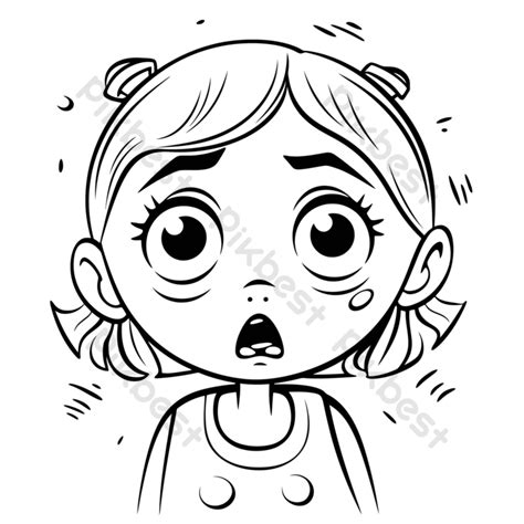 Malungkot Na Umiiyak Na Maliit Na Batang Babae At Pangkulay Na Pahina Ng Outline Sketch Drawing