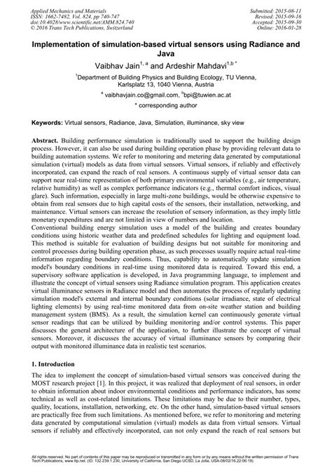 Pdf Implementation Of Simulation Based Virtual Sensors Using Radiance