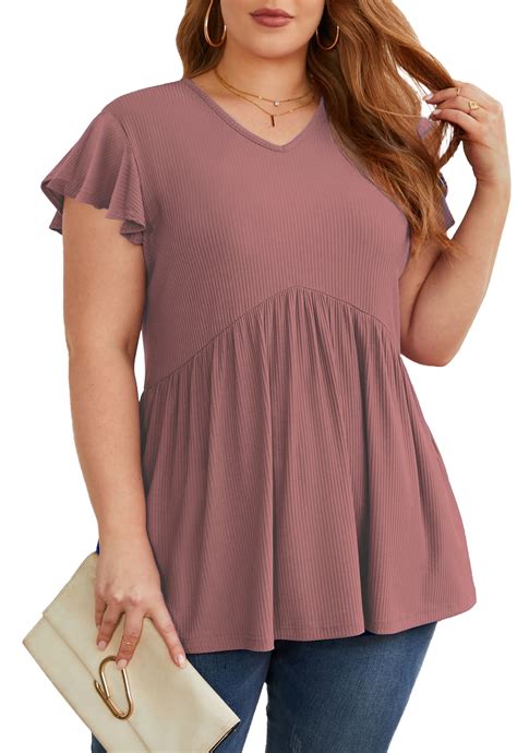 Cueply Plus Size Summer Tops For Women Short Sleeve V Neck Casual