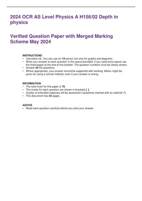 OCR AS Level Physics A H Depth In Physics Verified Question Paper With Merged Marking