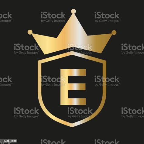 Logo De La Couronne De Bouclier Sur Le Symbole Vectoriel De La Lettre E