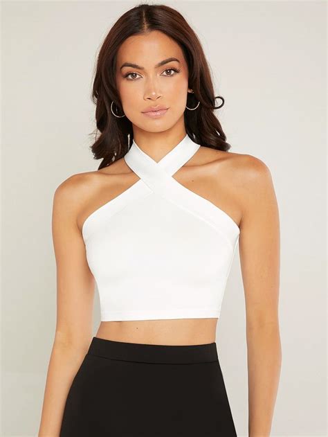 Solid Crop Halter Top Crop Top Outfits Womens Halter Tops Tops