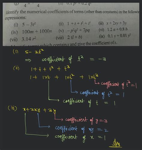 identify the numerical coefficients of terms other than constants in th