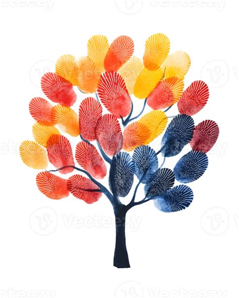 A Colorful Tree Made Of Fingerprints Symbolizing Individuality And Connection 54949706 Png