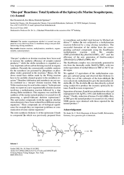 One Pot Reactions Total Synthesis Of The Spirocyclic Marine