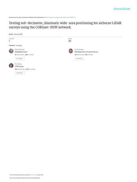 Testing Sub Decimeter Kinematic Wide Area Position Pdf Lidar Surveying