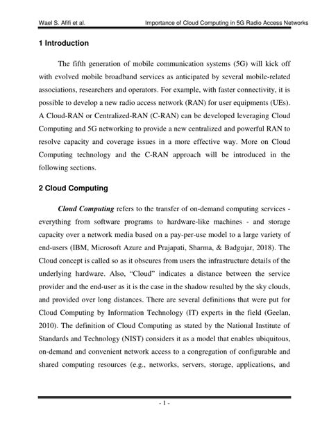 Pdf Importance Of Cloud Computing In 5g Radio Access Networks