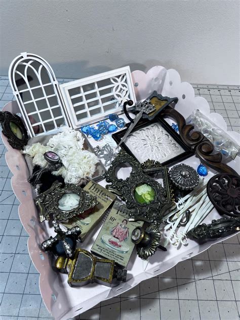 Tray Of Little Decorative Things Frames And Hooks Plus Pink Tray