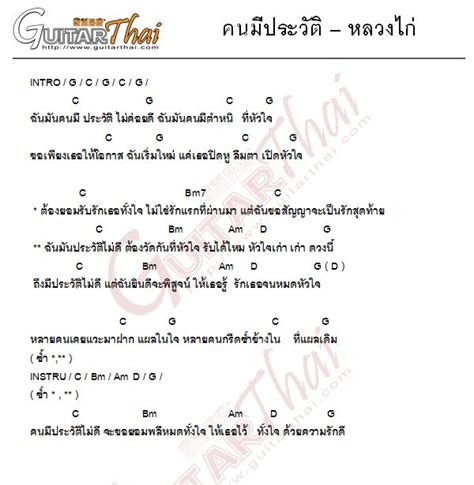คอร์ดเพลง คนมีประวัติ ศิลปิน หลวงไก่ เพลงกีตาร์ คอร์ดกีต้าร์ กีตาร์