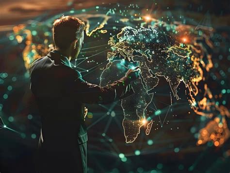 Businessman Manipulating Virtual World Map Detailed Digital Art