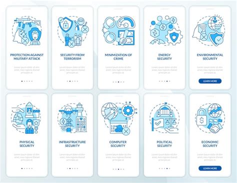 Premium Vector National And International Safety Blue Onboarding Mobile App Screen Set