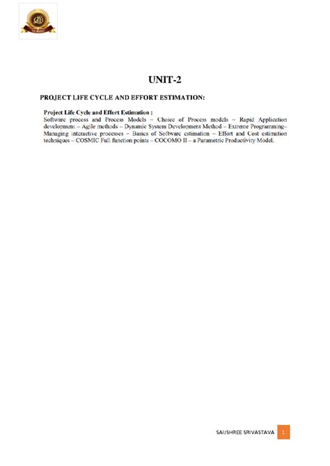 unit 2 spm spm unit 2 unit 2 project life cycle and effort