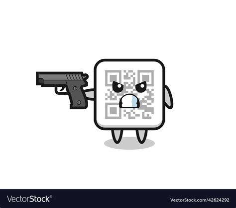 Cute Qr Code Character Shoot With A Gun Royalty Free Vector