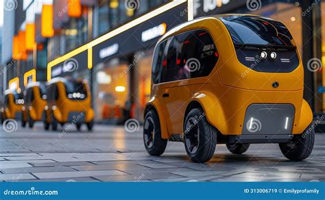 Autonomous Delivery Robots Navigating A City Street At Dusk Stock Image Image Of Transfer
