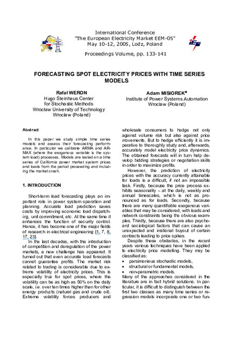 Pdf Forecasting Spot Electricity Prices With Time Series Models