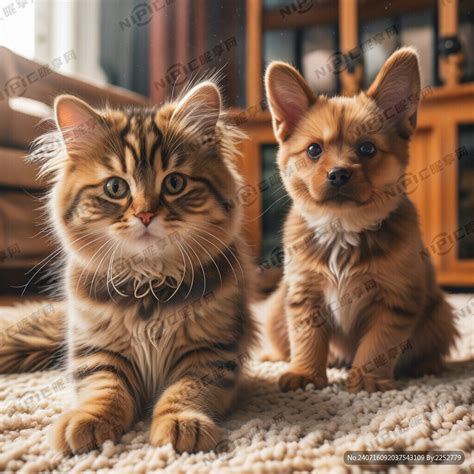 AI创作图1只成年金吉拉猫和1只比熊犬nipic 昵图网