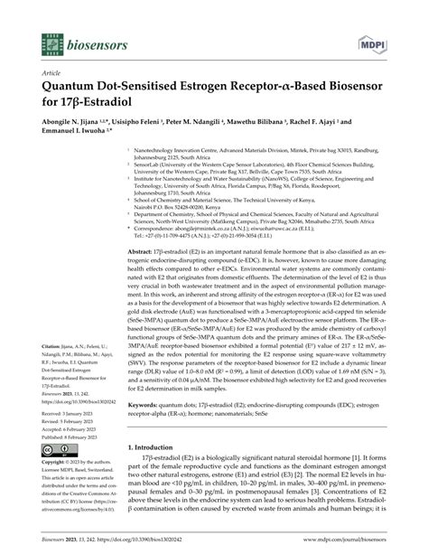 Pdf Quantum Dot Sensitised Estrogen Receptor α Based Biosensor For