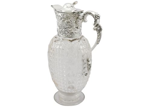 Antique Victorian Cut Glass And Sterling Silver Mounted Claret Jug At