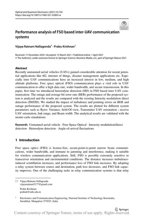Performance Analysis Of Fso Based Inter Uav Communication Systems