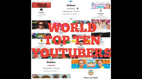 World Best Youtuber Top10 Youtube