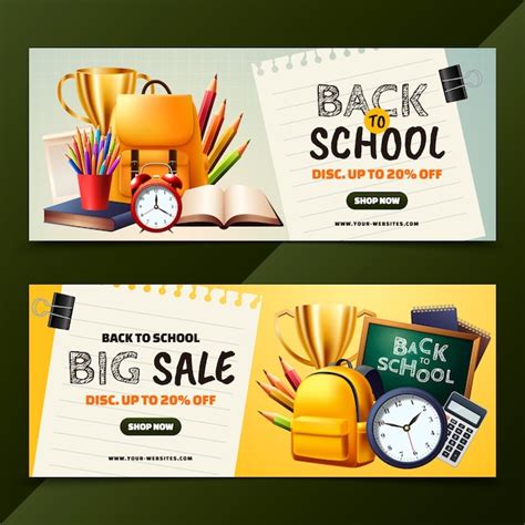 Premium Vector Realistic Back To School Horizontal Banner Template Set