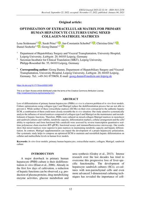 Pdf Optimization Of Extracellular Matrix For Primary Human Hepatocyte Cultures Using Mixed