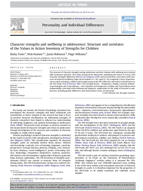 pdf character strengths and wellbeing in adolescence structure and
