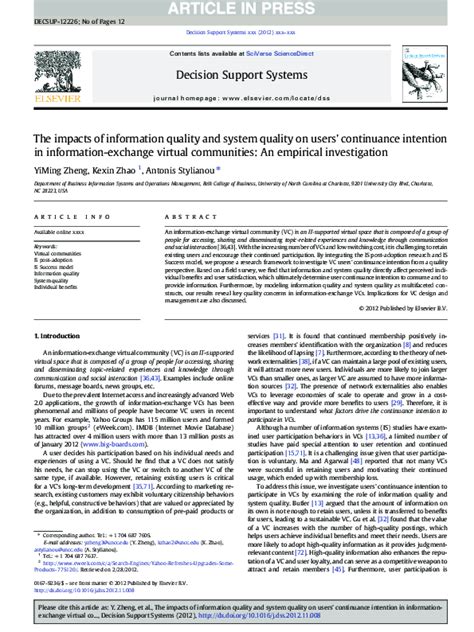 Pdf The Impacts Of Information Quality And System Quality On Users Continuance Intention In