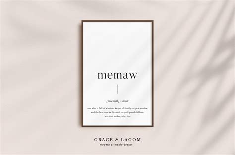 Memaw Definition Print Printable Wall Art Etsy