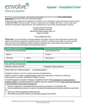 Fillable Online Appeal Complaint Form Envolve Appeal Complaint
