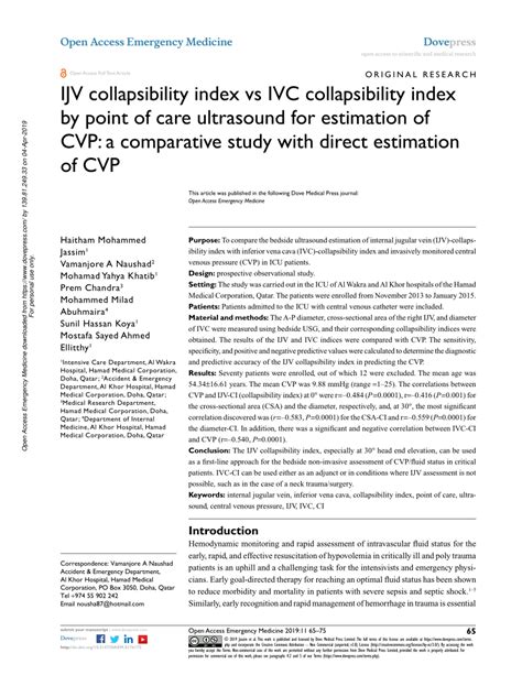 Pdf Ijv Collapsibility Index Vs Ivc Collapsibility Index By Point Of