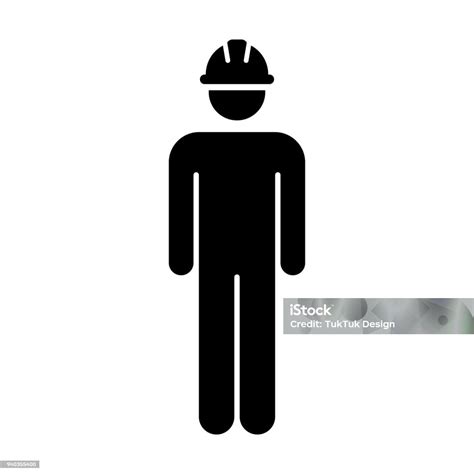 작업자 아이콘 벡터 남성 서비스 사람 Hardhat 헬멧과 재킷 문양 그림 기호에 건설 노동자를 건물의 아이콘에 대한 스톡 벡터