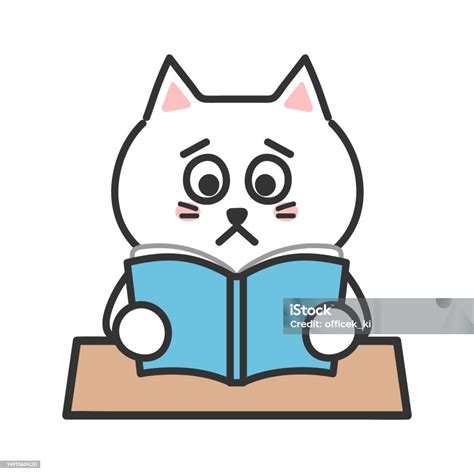 Weiße Katze Die Eine Traurige Geschichte Liest Vektorillustration Stock